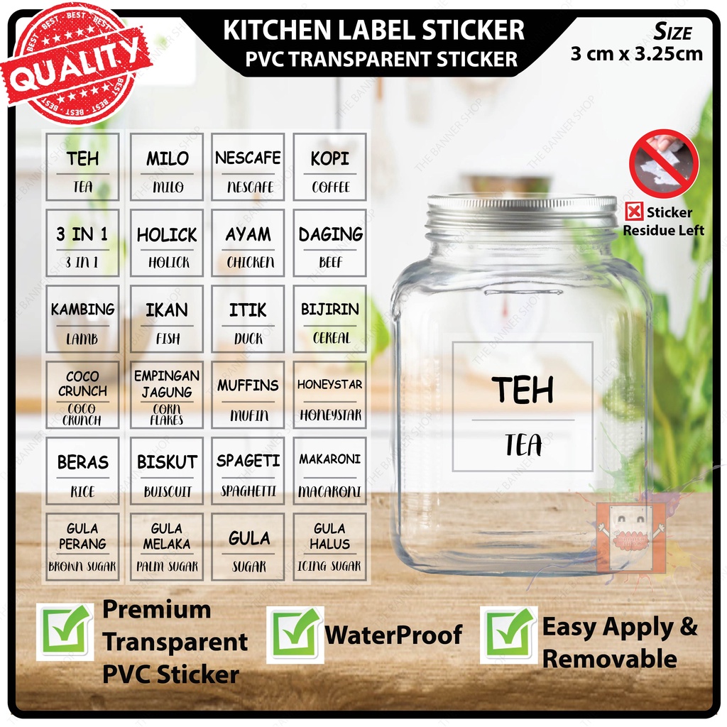 Kitchen Sticker Label / Label Dapur Transparent Waterproof / Sticker ...