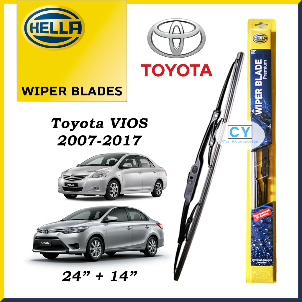 HELLA Premium Wiper Blades - Toyota Vios 2007-2017 Wiper Blades - 24" + 14" | Original Premium ...