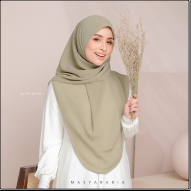 LAUREL GREEN Bidang 50 & 60 - MASYARABIA Tudung Bawal Curve (Material Chiffon Georgette Ester ...