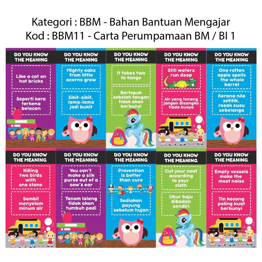 POSTER CARTA PERUMPAMAAN BAHASA INGGERISH / ENGLISH / BAHASA MELAYU BI ...
