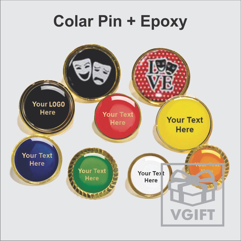 [Min 15 PCS] Custom Round Collar Badge / Epoxy Colar Pin + Logo LENCANA ...