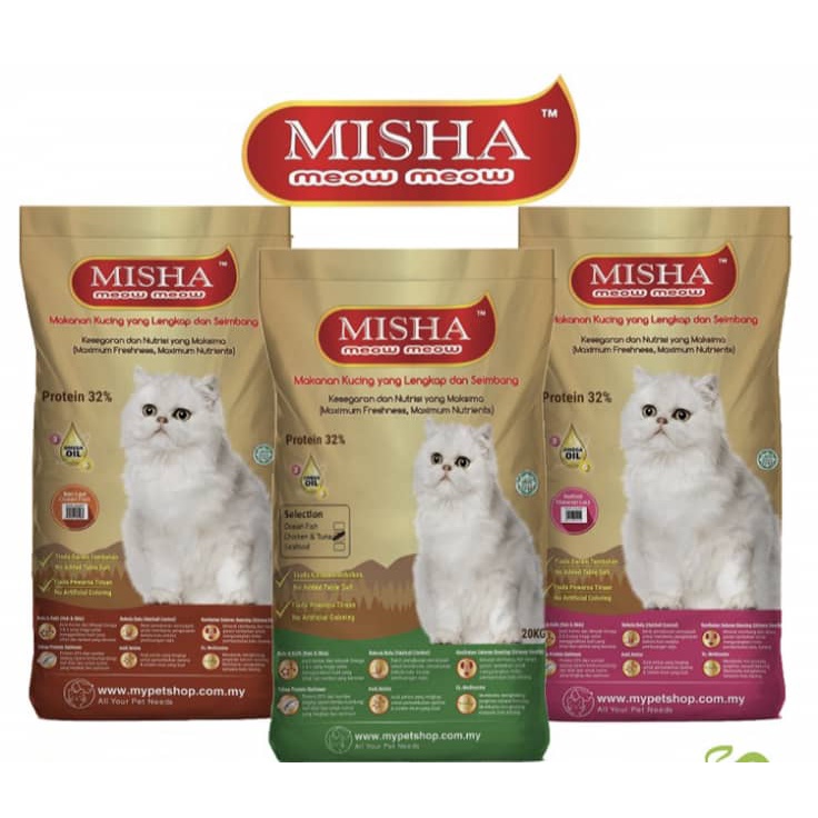 MISHA Dry Cat Food Makanan Kucing - 20kg (Ocean Fish, Seafood, Chicken ...