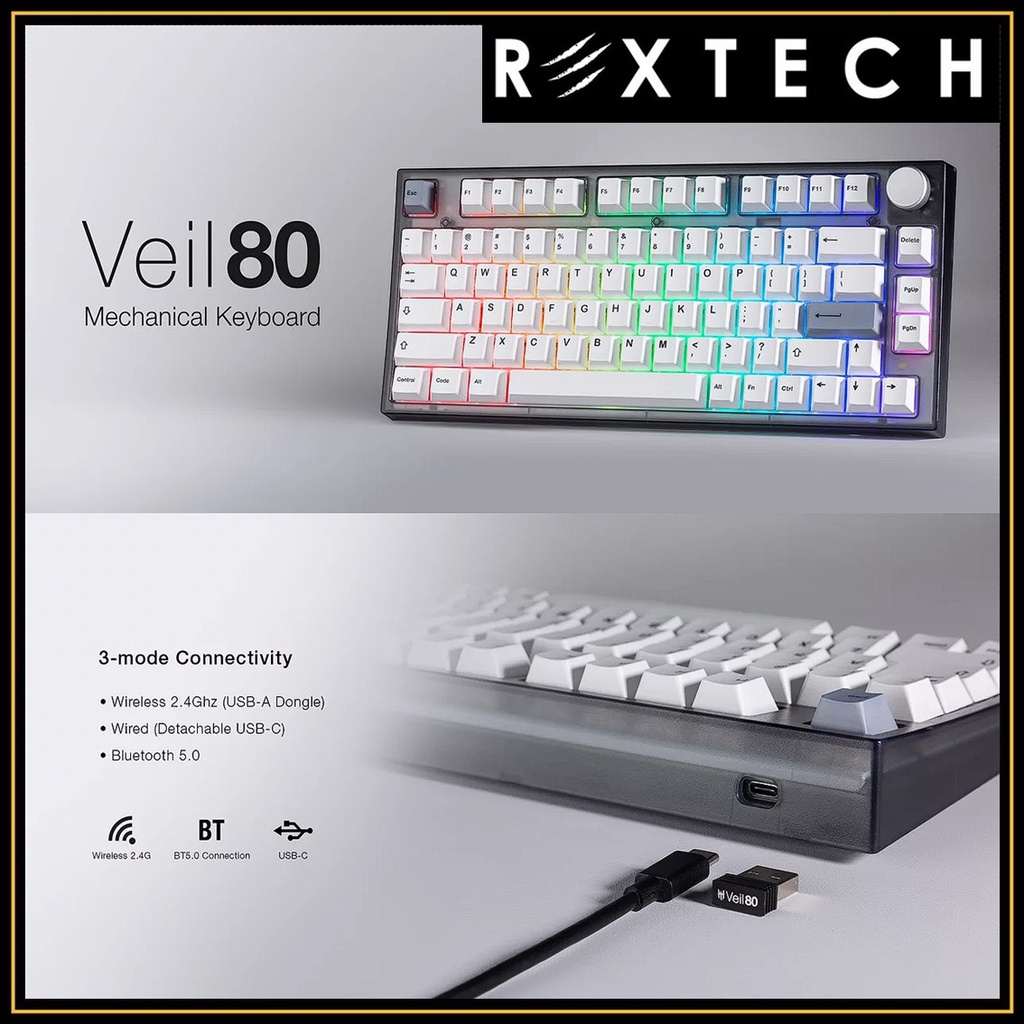 Tecware Veil 80 Wireless Translucent Black Mechanical Keyboard ...