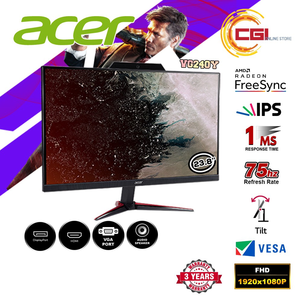 Acer Nitro 24" VG240Y FHD IPS 75Hz 1ms VRB FreeSync Gaming Monitor ...