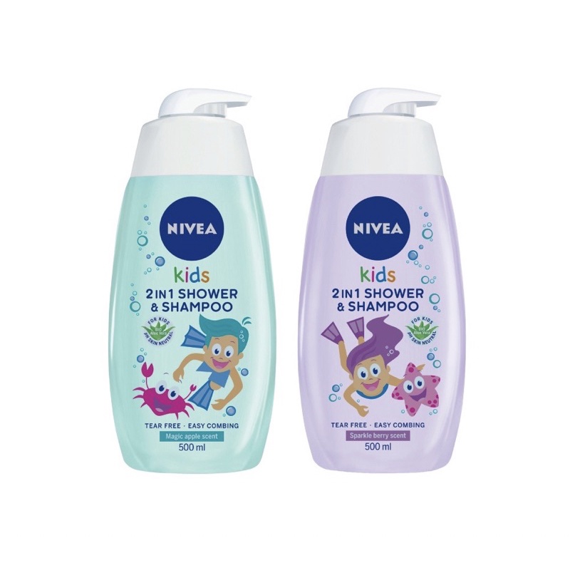 NIVEA Baby Kids 2 in 1 Shampoo & Bath Sparkle Berry 500ml & Magic Apple ...
