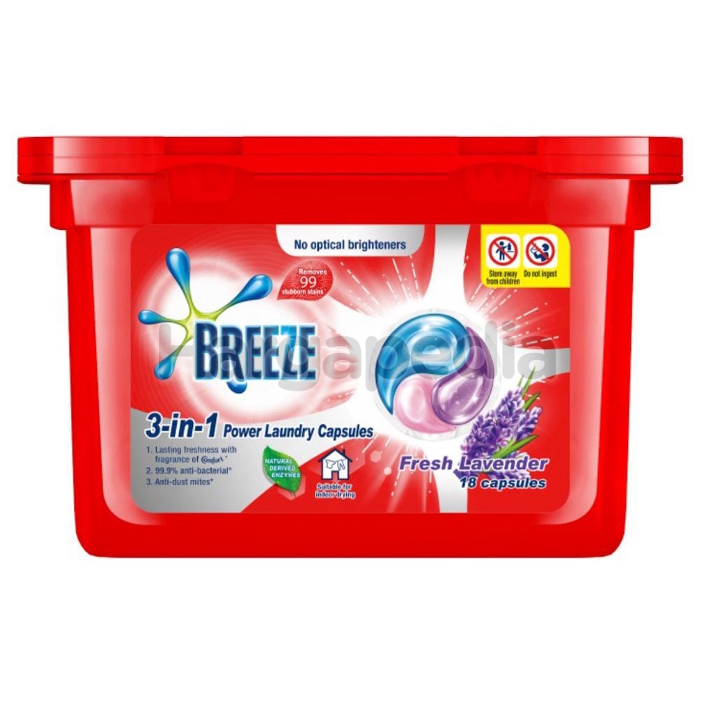 Breeze 3-in-1 Power Laundry Eucalypt Capsules for Washing Cloths 18 x ...