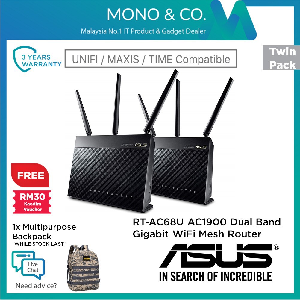 ASUS RT-AC68U AiMesh Dual Band Wireless AC1900 Gigabit Router WiFi Router Wireless Router *FREE ...