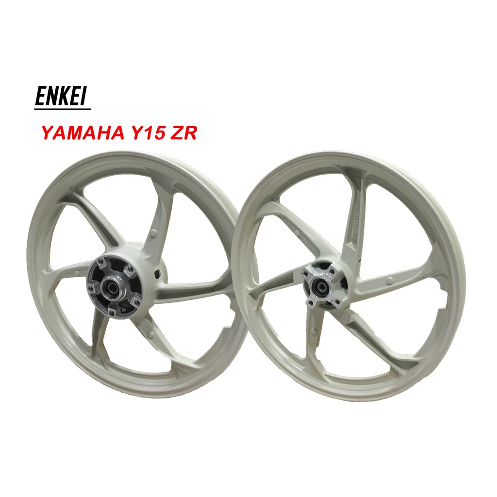 SPORT RIM ENKEI, YAMAHA Y15 ZR, 6L (MILK WHITE) FULL CHOP 6 BATANG ( WITH BEARING ), DEPAN 1.4 ...