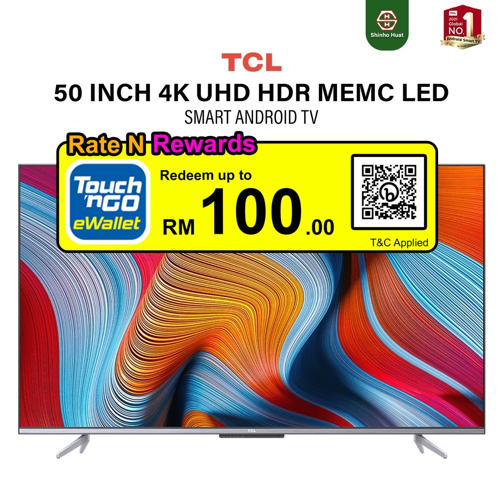 TCL 50 Inch 4K Android TV 50P725 DVB-T2 Netflix Youtube Smart TV MEMC ...