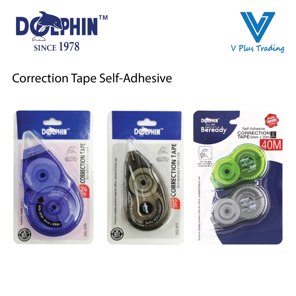 DOLPHIN Correction Tape 12m / 24m / 40m (DOL-8112 / 8124 / 8140-2'S ...
