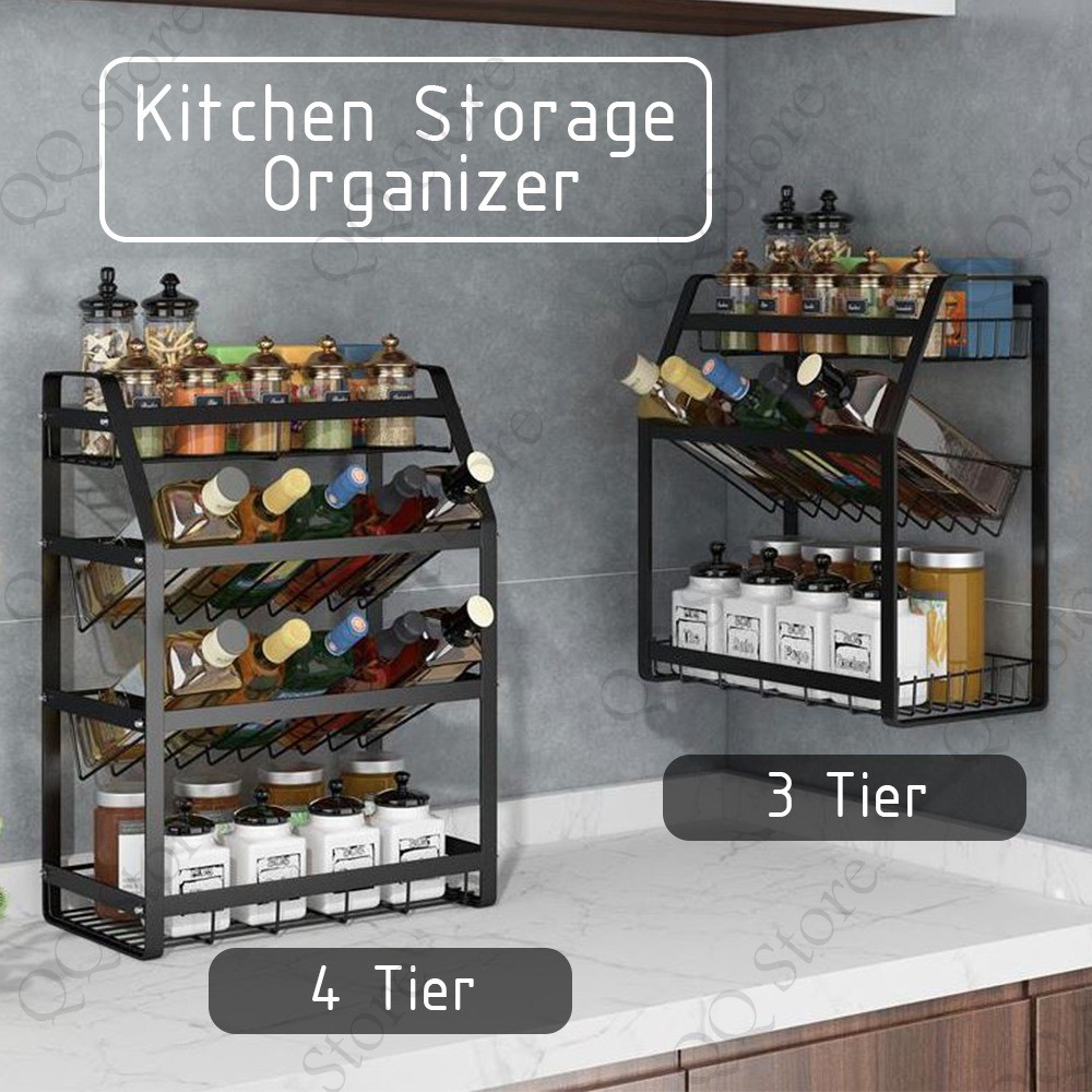 3 Tier 4 Tier Seasoning Bottle Rack Organizer Kitchen Spice Rack Rak ...