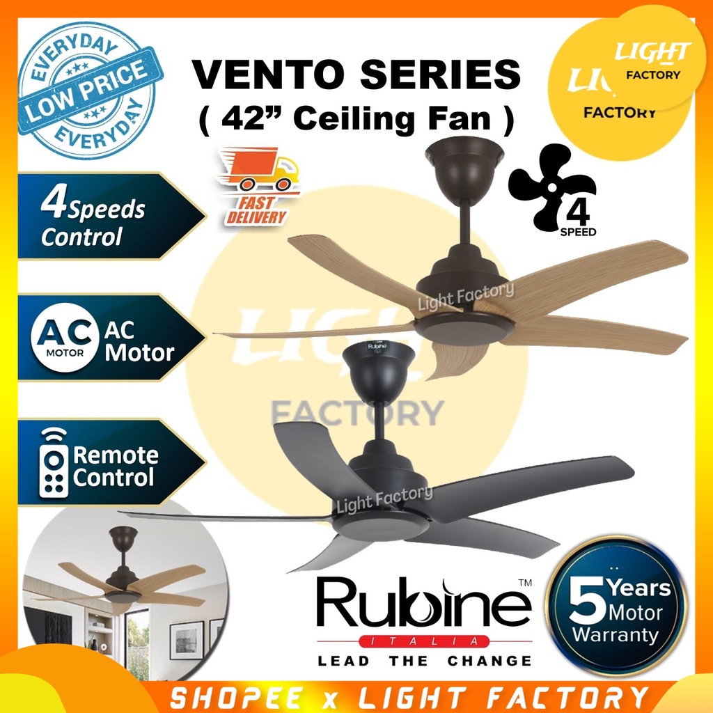 RUBINE VENTO Series 42" 5 Blades Oil Brown / Matte Black AC Motor ...