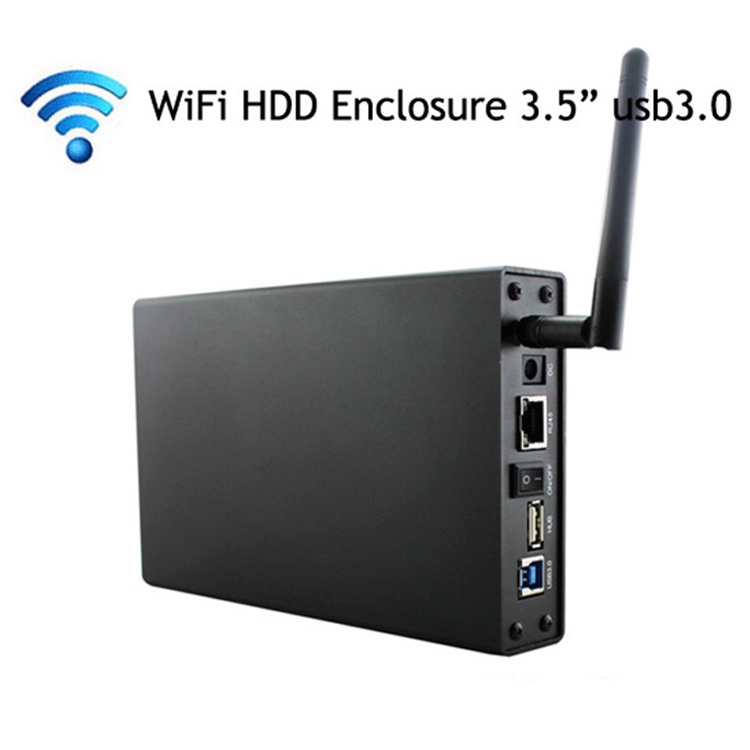 High Speed WiFi Wireless 3.5" HDD Enclosure USB3.0 Hard Disk Storage ...