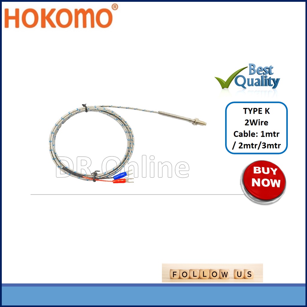 HOKOMO TYPE K M6 @ BSW 1/4 THERMOCOUPLE C/W 3METER STAINLESS STEEL ...