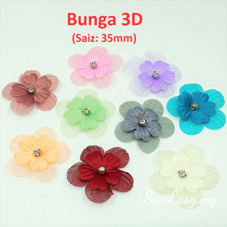 Decor Baju: Bunga 3D Berlapis Dua & Pemata | Shopee Malaysia