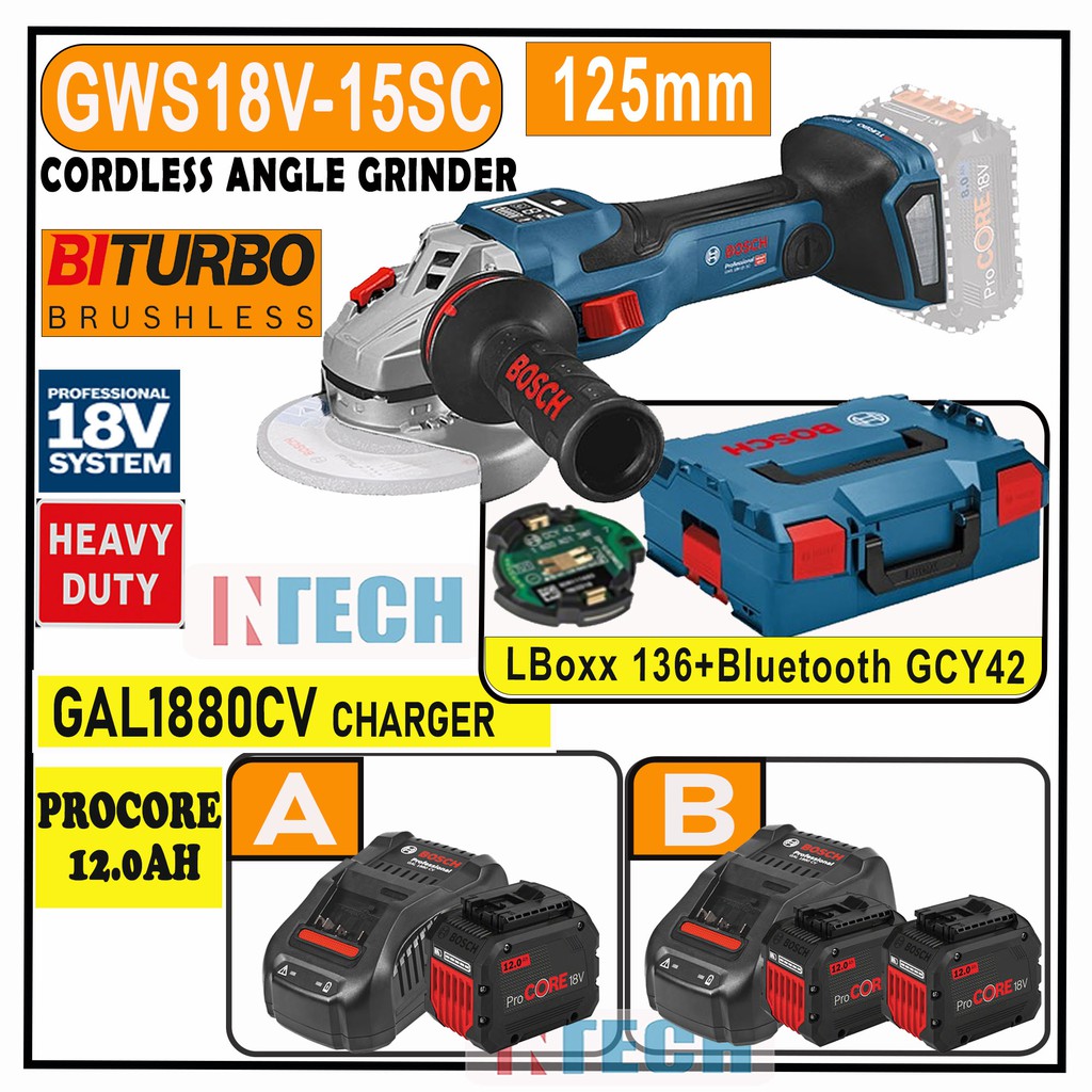 Bosch Gws18v 15sc Cordless Angle Grinder Biturbo 125mm Gal1880 Cv