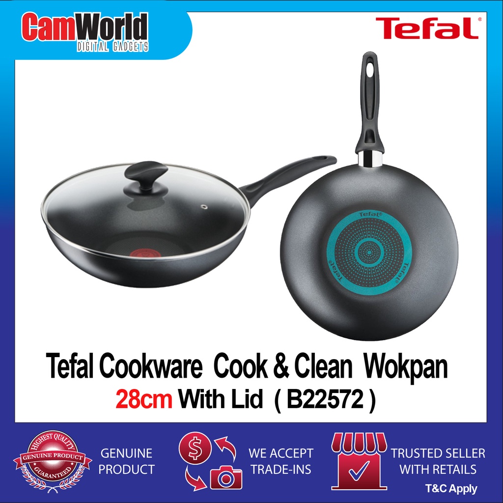 Tefal Cookware Cook and Clean Wokpan With Lid 28cm ( B22572 ) | Shopee Malaysia