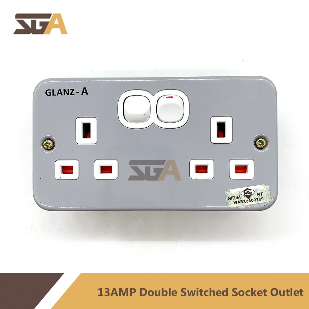 SGA 13AMP Double Switched Socket Outlet Steel Box (Sirim Approved ...