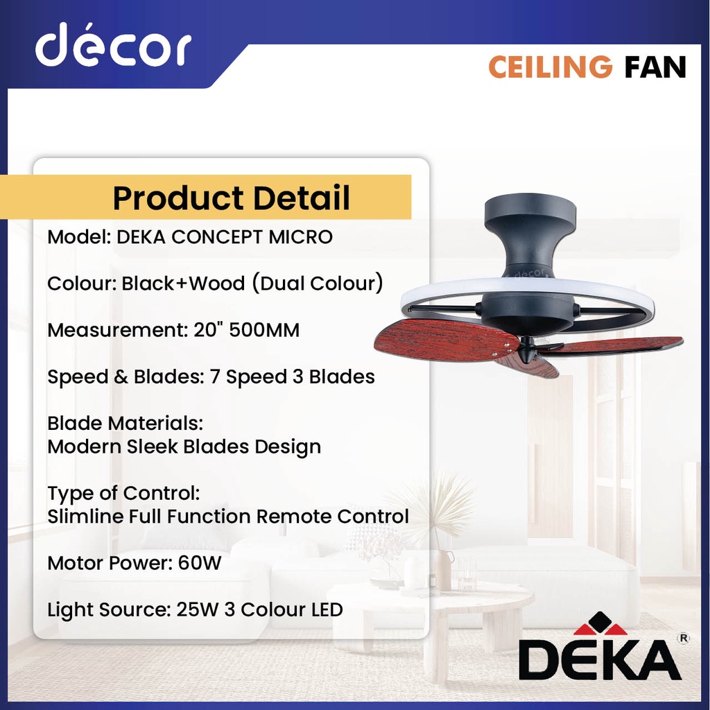 DEKA Fan DEKA CONCEPT MICRO 20" 3 Blades 14 Speed DCMotor Remote ...