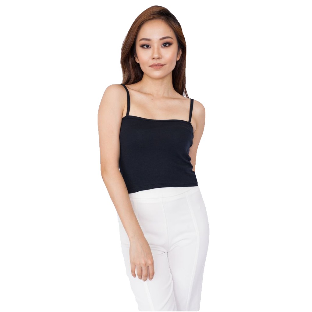 Hook Clothing Black Straight Cut Crop Spaghetti Strap Top | Shopee Malaysia