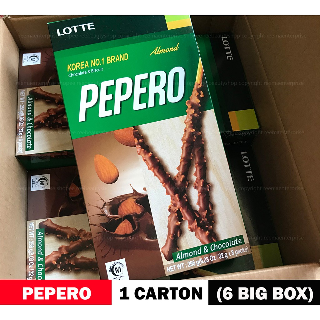 READY STOCK [1 CARTON] LOTTE PEPERO Almond Big Pack 256g Combo 6 ...