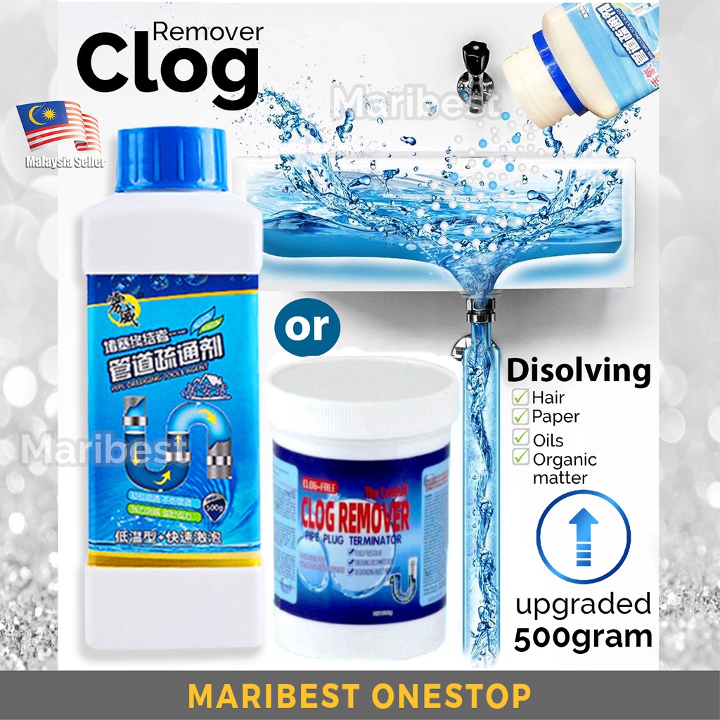500g / 1000g Clog Remover Drain Pipe Basin Cleaner Toilet Bowl Clogged ...