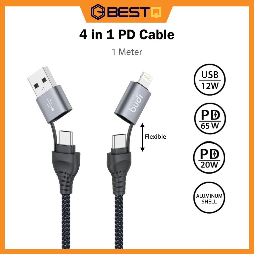 Budi 4 in 1 Multi Function Cable 65W PD USB/ Type-C/ iP Data Cables 1 ...