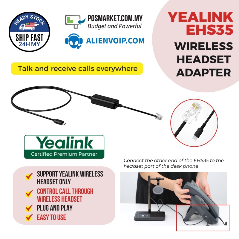 Yealink EHS35 Wireless Headset Adapter for T3-Series | Shopee Malaysia