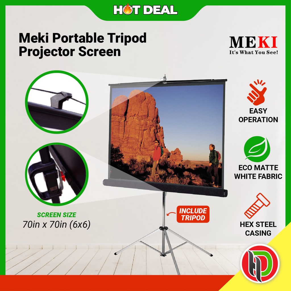 Hotdeal Meki 70" x 70" ( 6 x 6 ) Portable Tripod Projector Screen Skrin ...