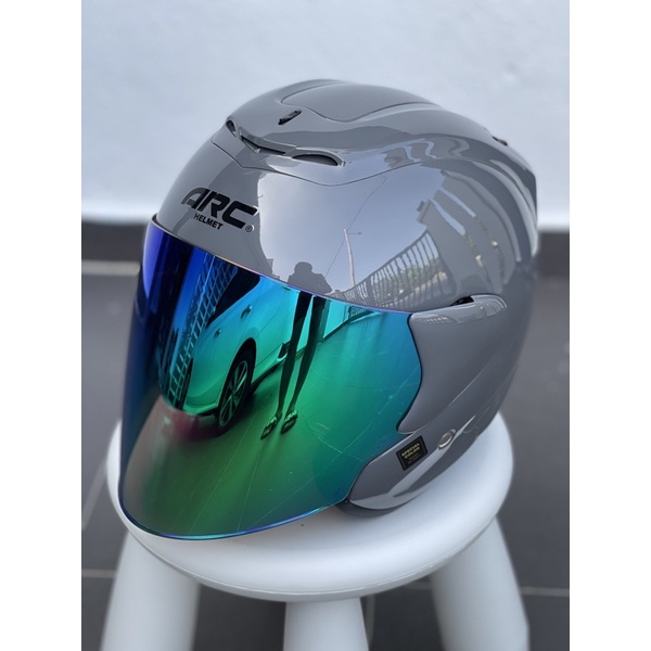 HELMET ARC MODERN GREY (VISOR TITAN GREEN) | Shopee Malaysia