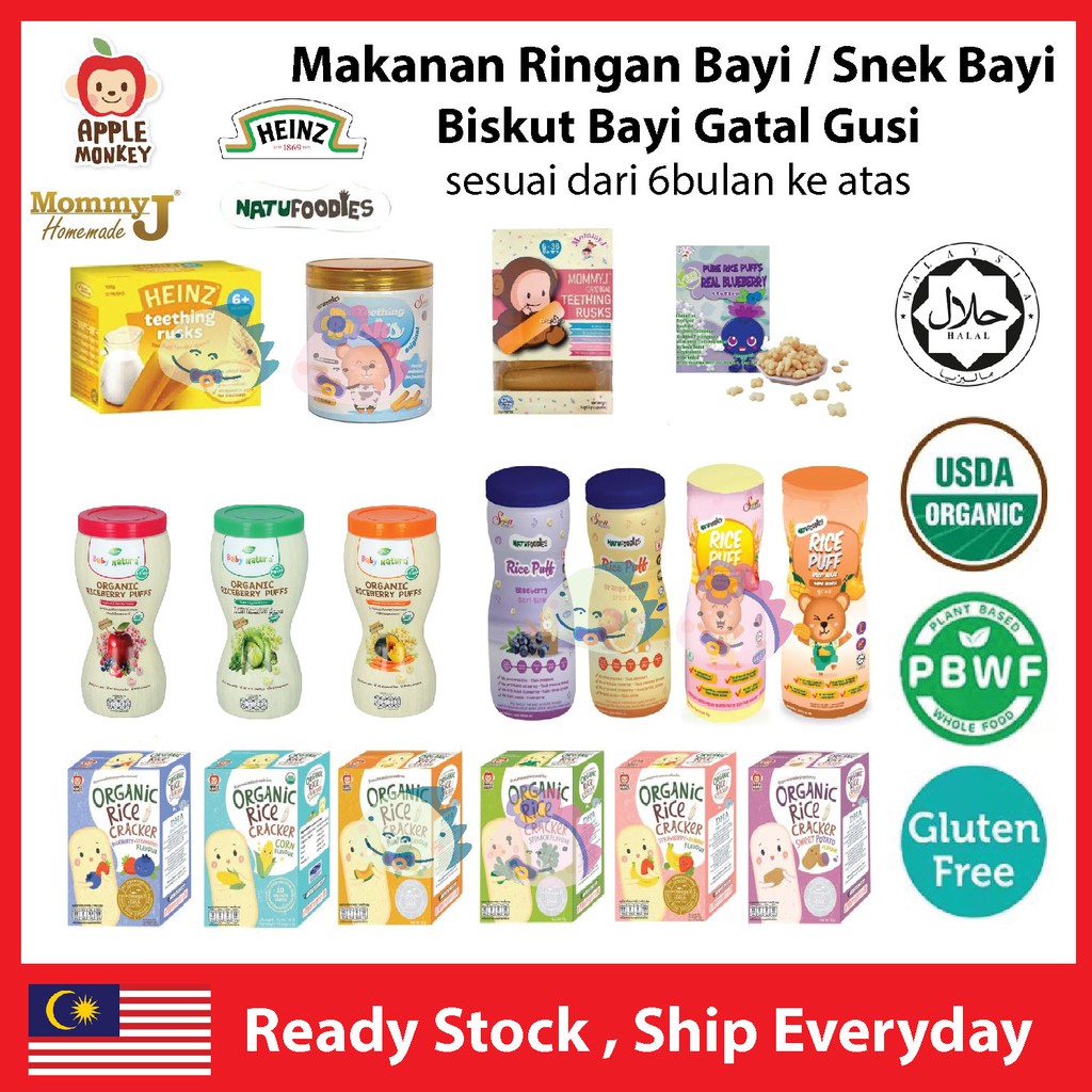 Baby Organic Teethers Puffs Cracker Makanan Bayi Biskut Bayi 6m ...