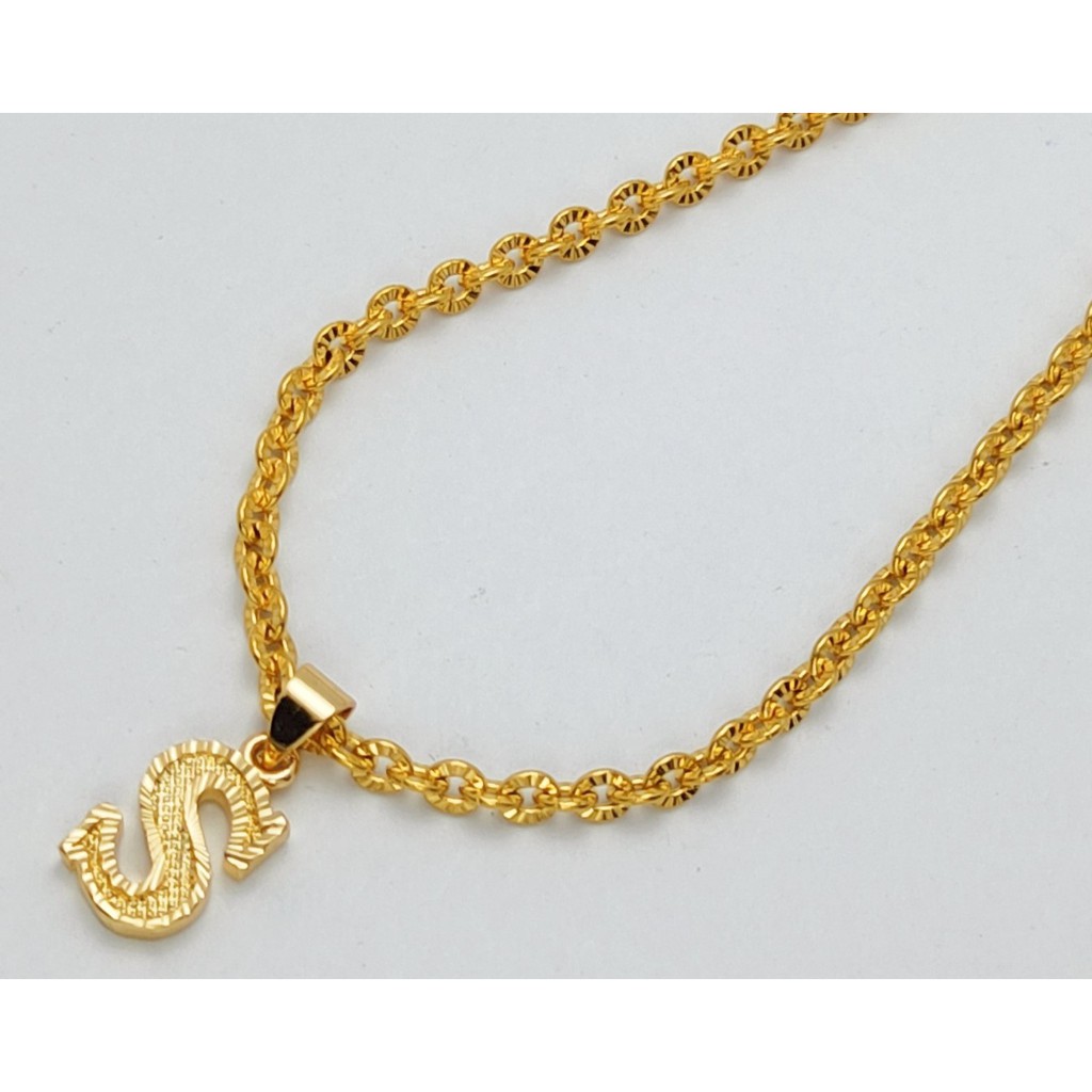Rantai Leher Perempuan dan Loket Huruf Emas Korea 24K Women Necklace Pendant Gold Plated ...