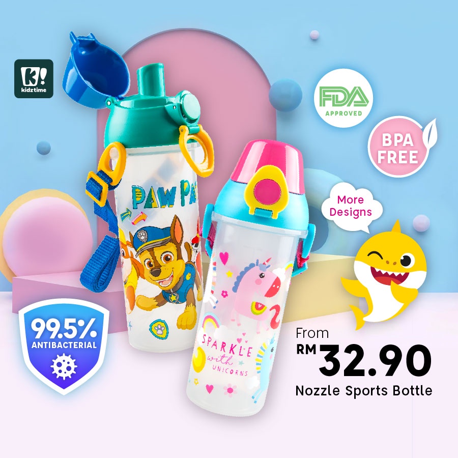 Kidztime Children Anti-bac Kids Water Bottle No Straw BPA Free Nozzle Bottle Botol Cute Budak ...