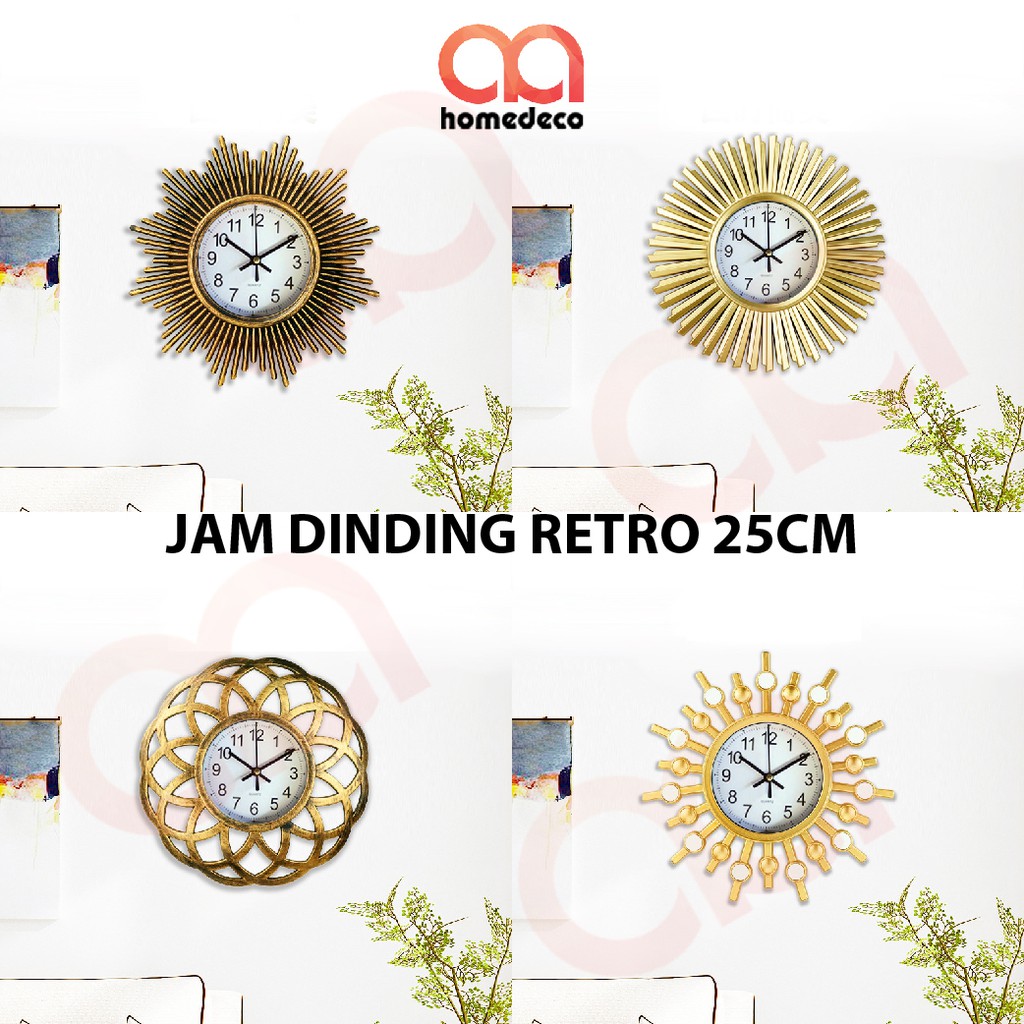 Jam Dinding/Wall Clock Retro Gold Classic 25cm Hiasan Dinding Time ...
