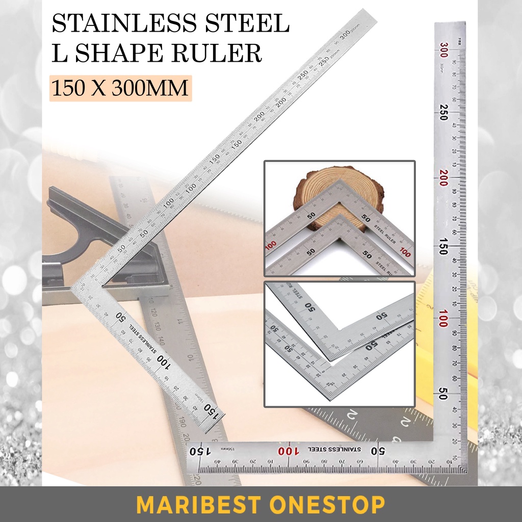 L SHAPE RULER STAINLESS STEEL 150 X 300MM Square Angle Scale Ruler Tool ...