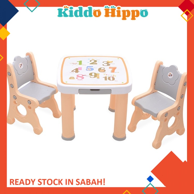 KIDDO HIPPO Kids Study Table & 2 Chair Multi-Function Learning Table 儿童书桌多功能学习桌一桌二椅 [READY STOCK ...
