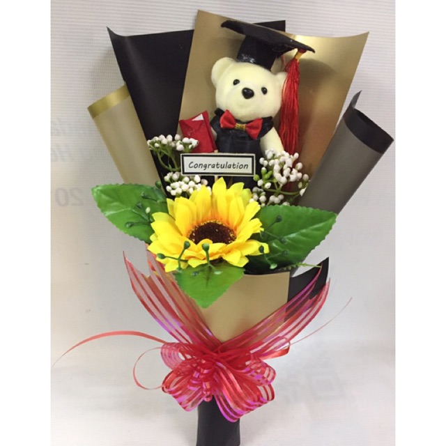Graduation Bouquet Bear | Jambak Bunga Dengan Anak Patung | Artificial ...