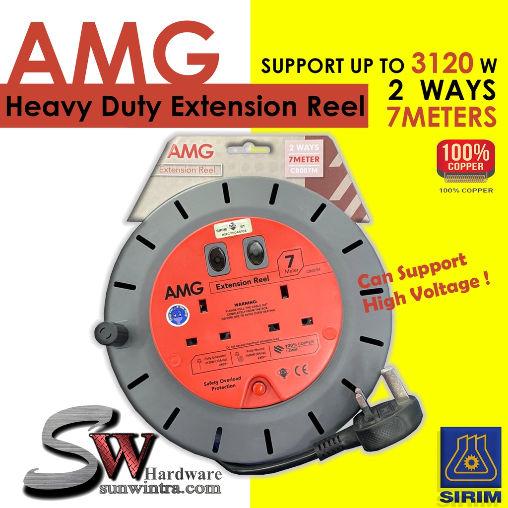 (100% Pure Copper) AMG Extension Reel Cable Reel With 7 Meter Wire | 2 ...