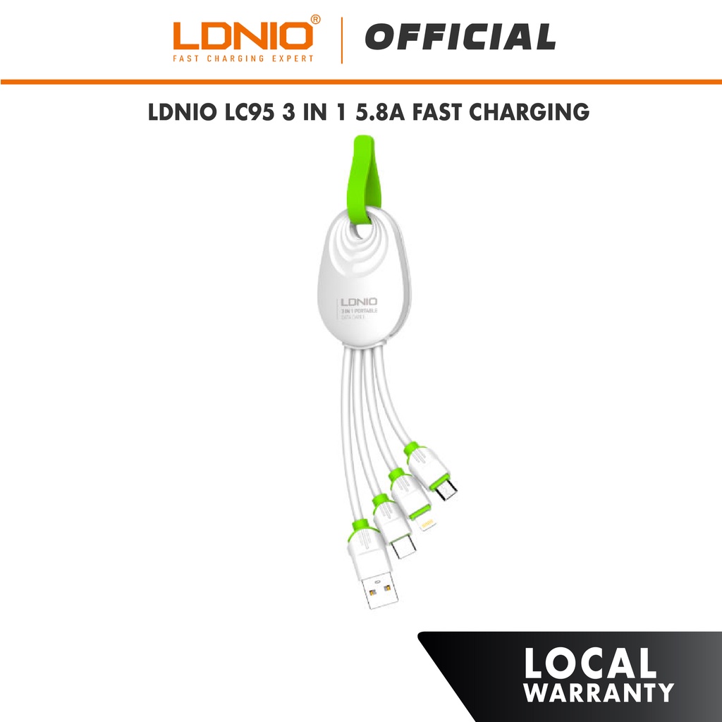 LDNIO LC95 3 in 1 5.8A Fast Charging & Sync Data Cable For Micro & Type ...