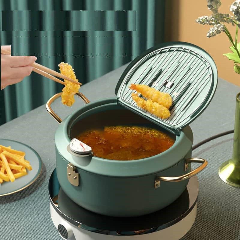 Japanese Tempura Deep Fryer Cooker 304 with Thermometer Pan Temperature ...