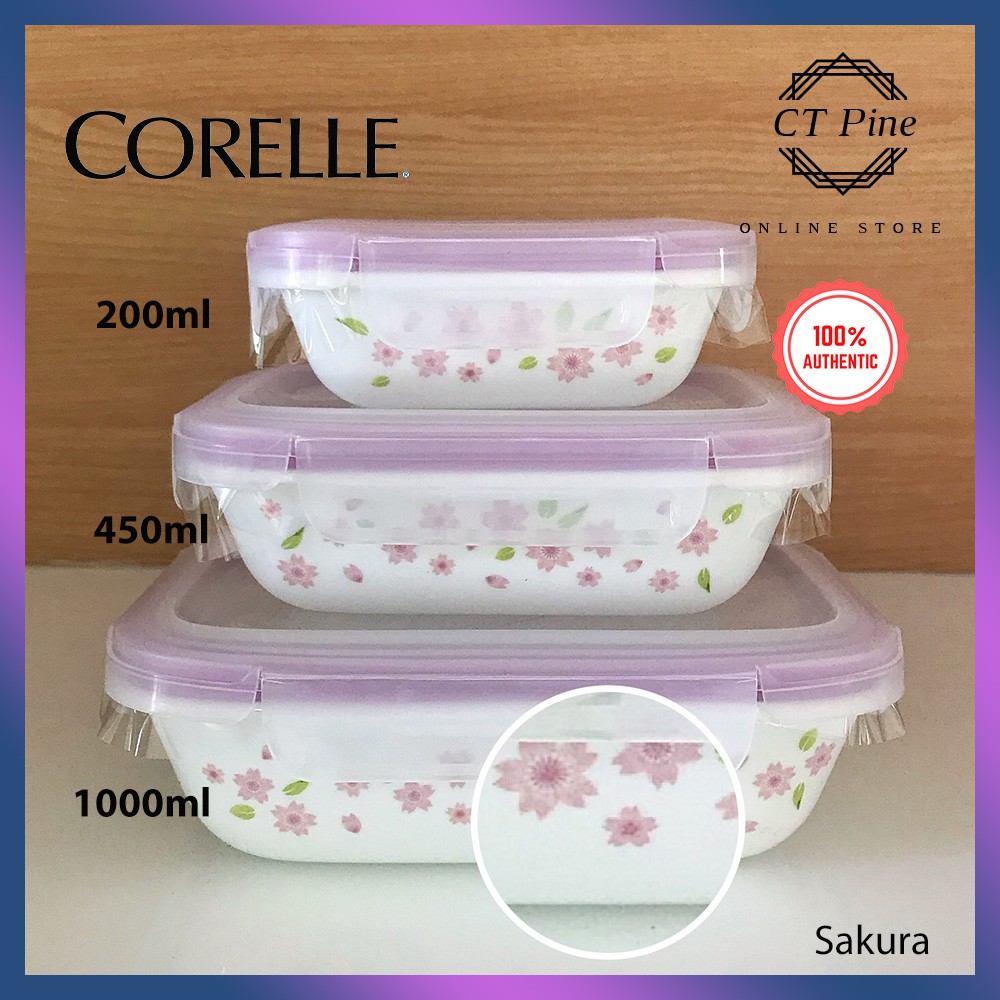 Corelle Snapware 6pc Set with Lids [Sakura] /// Glass Container Glassware Penutup Plastik Badan ...