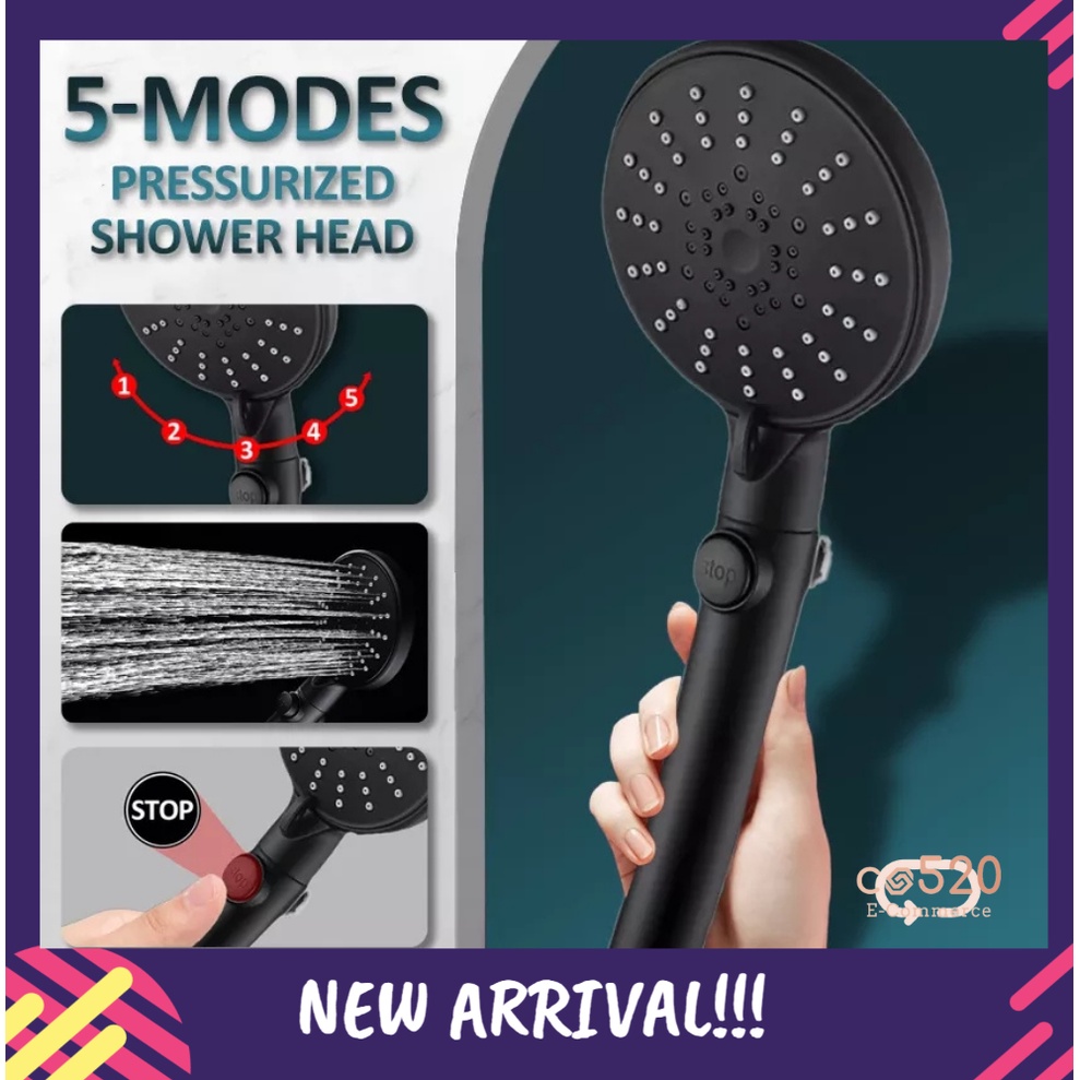 High Pressure 5 Spray Modes Shower Head Matte Black ABS Handheld Shower ...