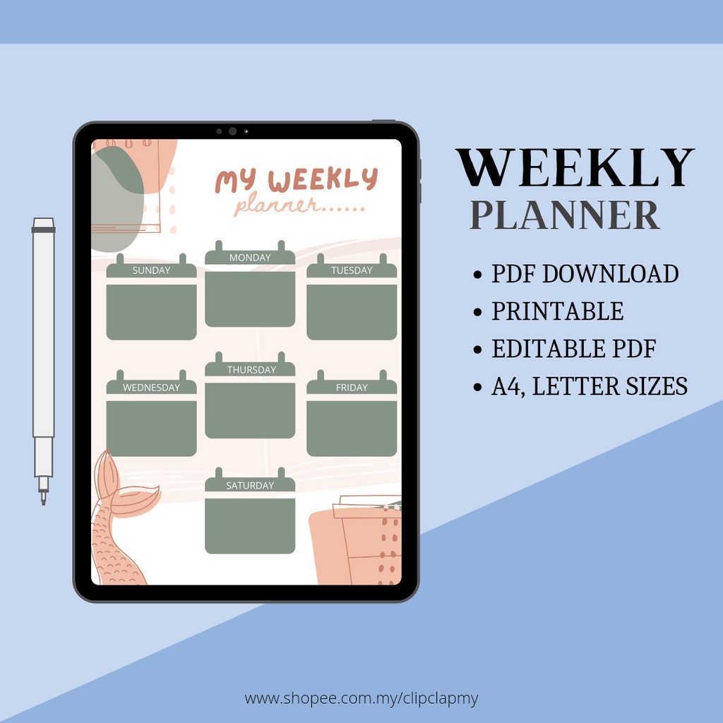 Weekly Digital Planner | Printable & Editable PDF | Digital Download ...
