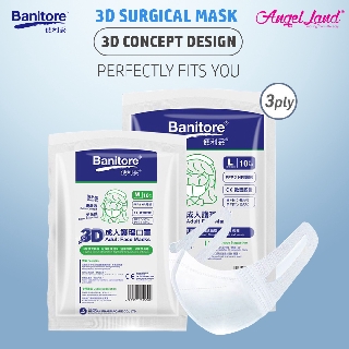 Banitore 3D Adult 3ply Face Mask (Surgical mask) 10 Pcs/pack-M/ L Size ...