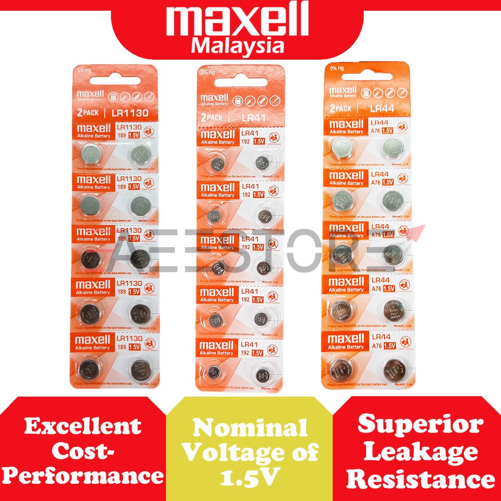 (Original) Maxell LR1130 / LR41 / LR44 Micro Alkaline Battery Button Cell | Bateri (1pc/10pcs ...