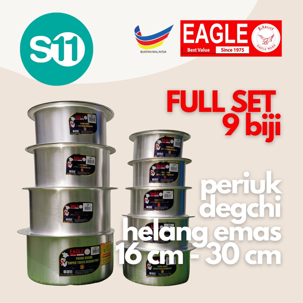 Eagleware Cap Helang FULL SET 9 biji Periuk Degchi (Extra Thick) 16 ...
