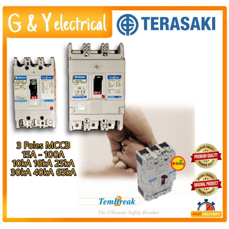 TERASAKI MCCB Breaker TEMBREAK2 - 15A 20A 30A 40A 50A 60A 75A 100A 10kA 16kA 25kA 40kA 65kA ...