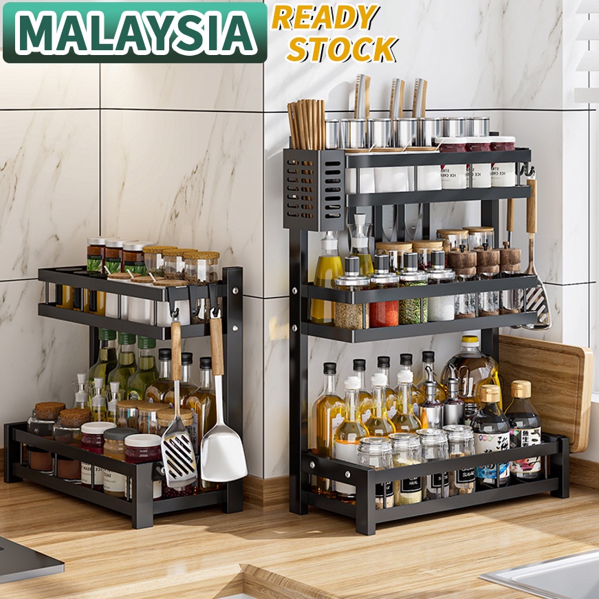 Kitchen Rak Rempah Spice Rack Stainless Steel Seasoning Storage Rak ...