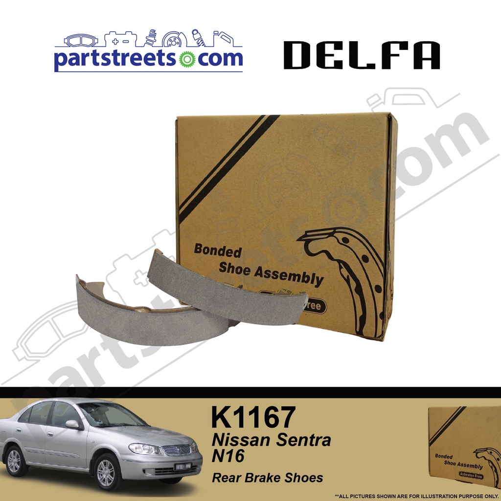 DELFA Rear Brake Shoe - Nissan Sentra N16 1.6 - K1167 (1 set) | Shopee Malaysia