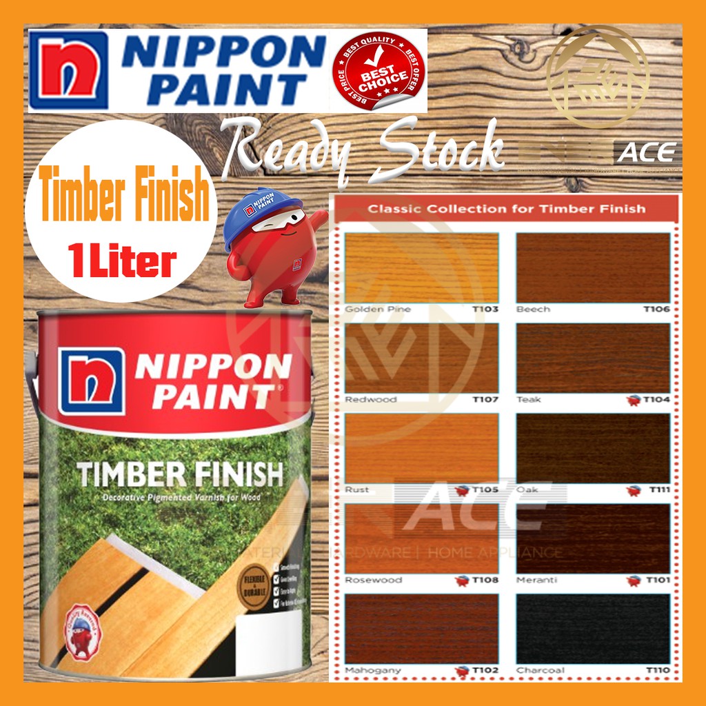 [Ready Stock] 1 LITER NIPPON PAINT TIMBER FINISH / CAT SELEK SYELEK ...
